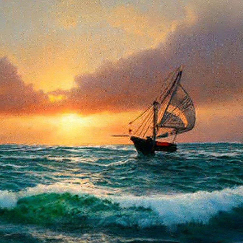 "Sunset on the choppy ocean with a …" — image created in Shedevrum