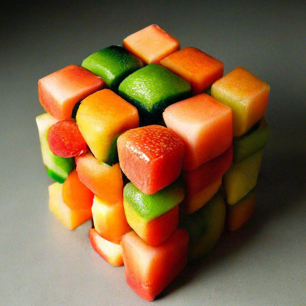 "Rubik's cube of fruit" — image created in Shedevrum