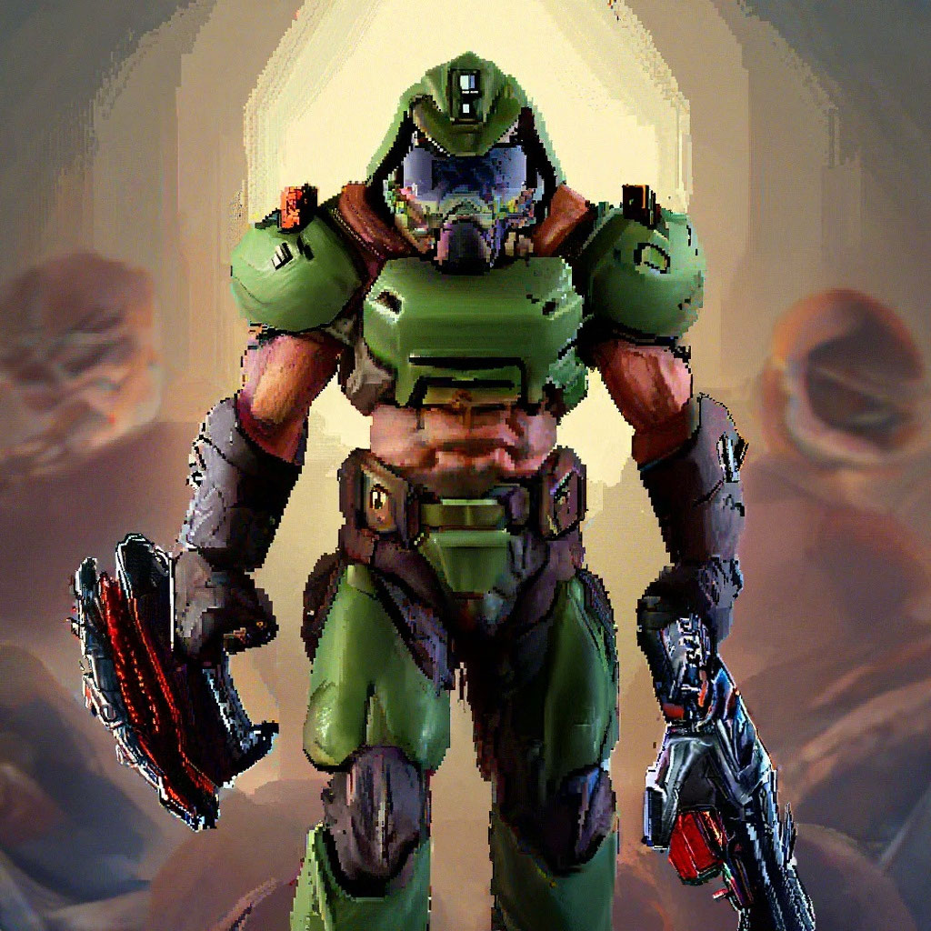 «DOOM, Doomguy, pixel art» — создано в Шедевруме