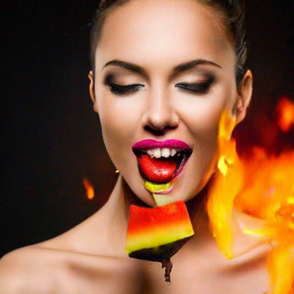 "Beautiful woman eating lava" — image created in Shedevrum