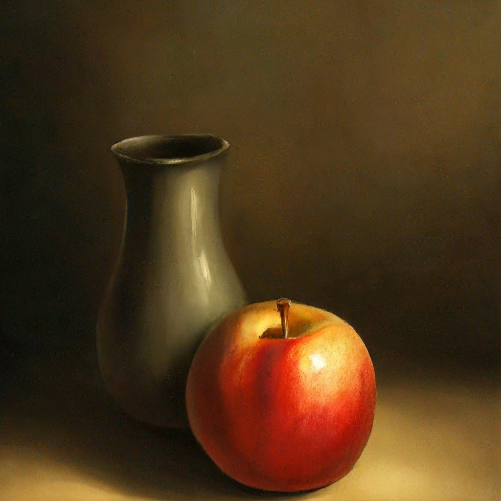 «Яблоко, груша, ваза, натюрморт рисунок цветными карандашами ...