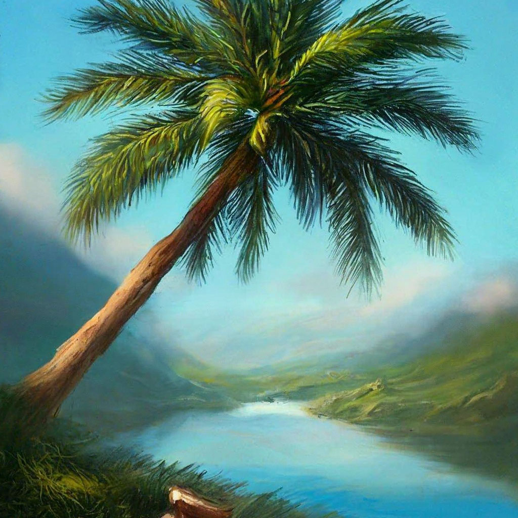 "Draw a palm tree in milk in a realistic style" — image created in ...