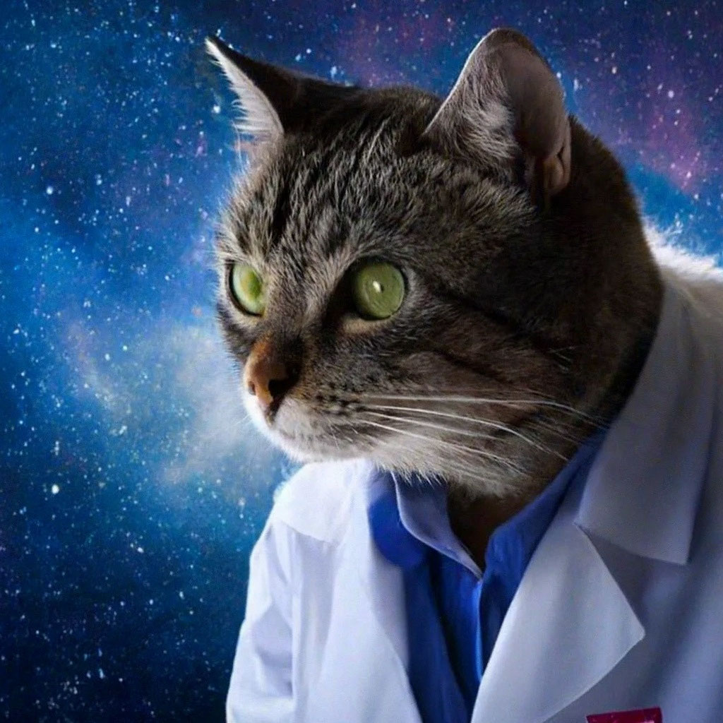 "The cat is a scientist" — image created in Shedevrum