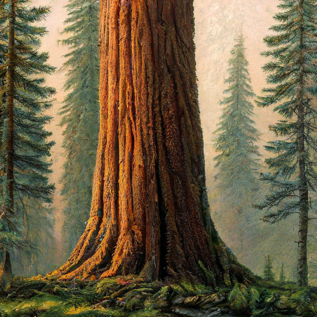 "One giant pine tree, beautiful, …" — image created in Shedevrum