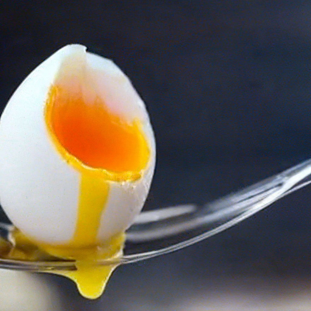 "Boiled soft-boiled egg, with a broken…" — image created in Shedevrum