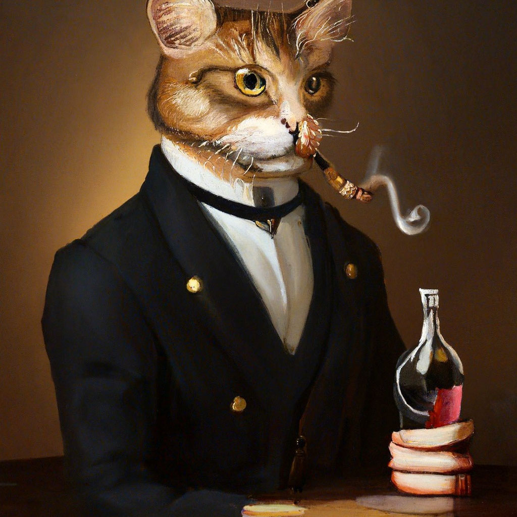 Gato Fumando En Pipa Cuadro En Lienzo 3d Dragón De Dibujos Animados