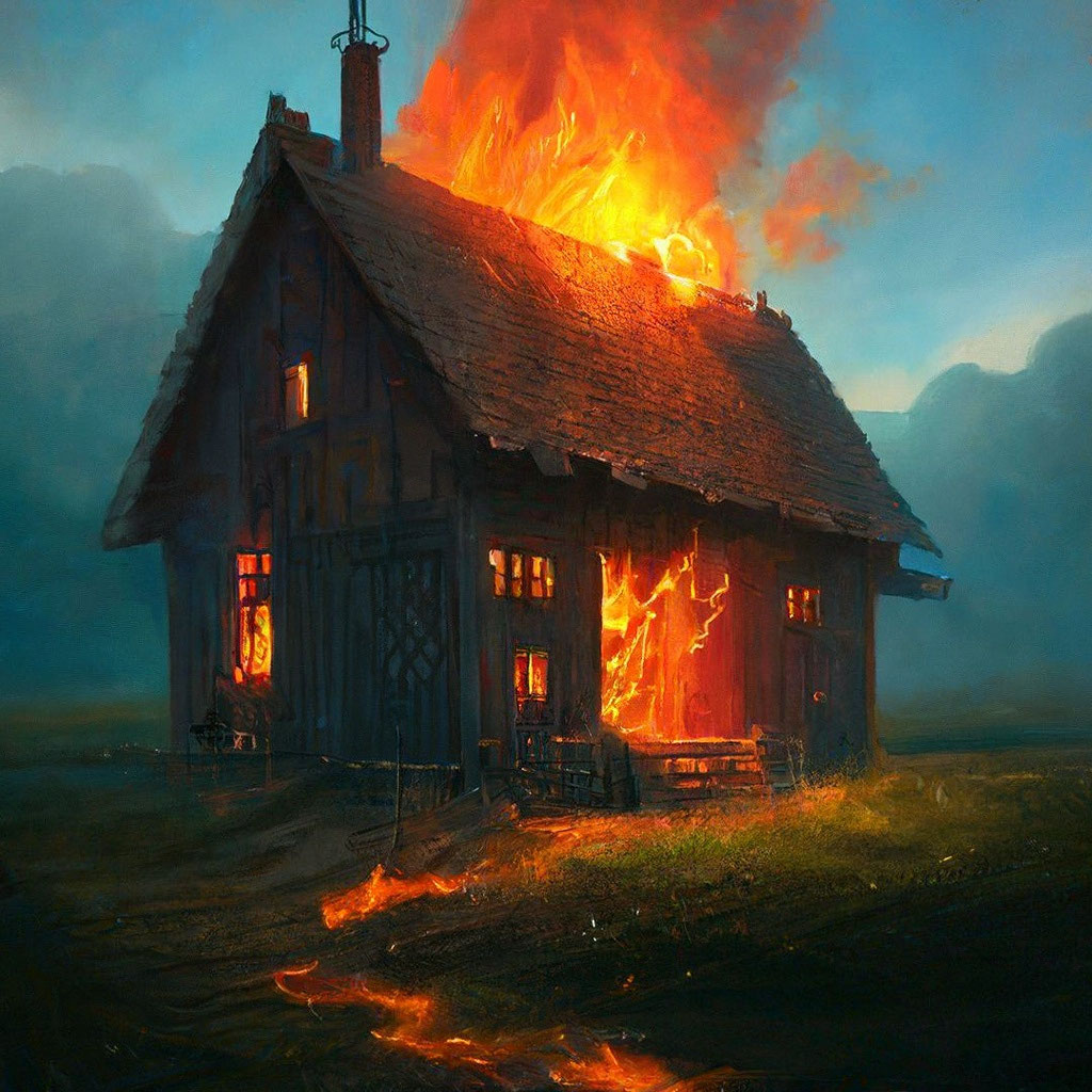 "Fire in the house art" — image created in Shedevrum