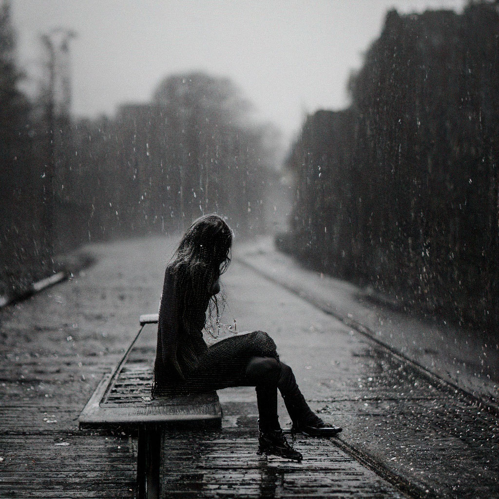 Woman In The Rain Sad