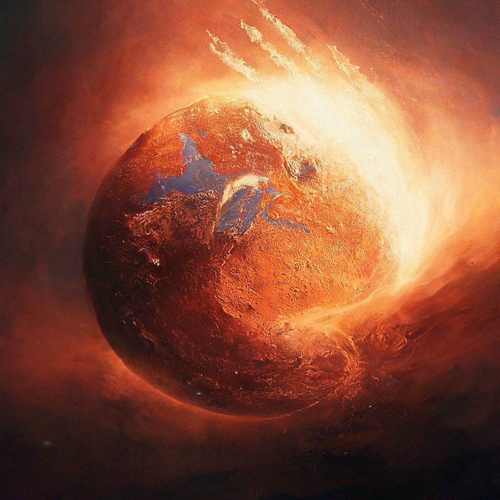 "The moment of the earth's collision …" — image created in Shedevrum