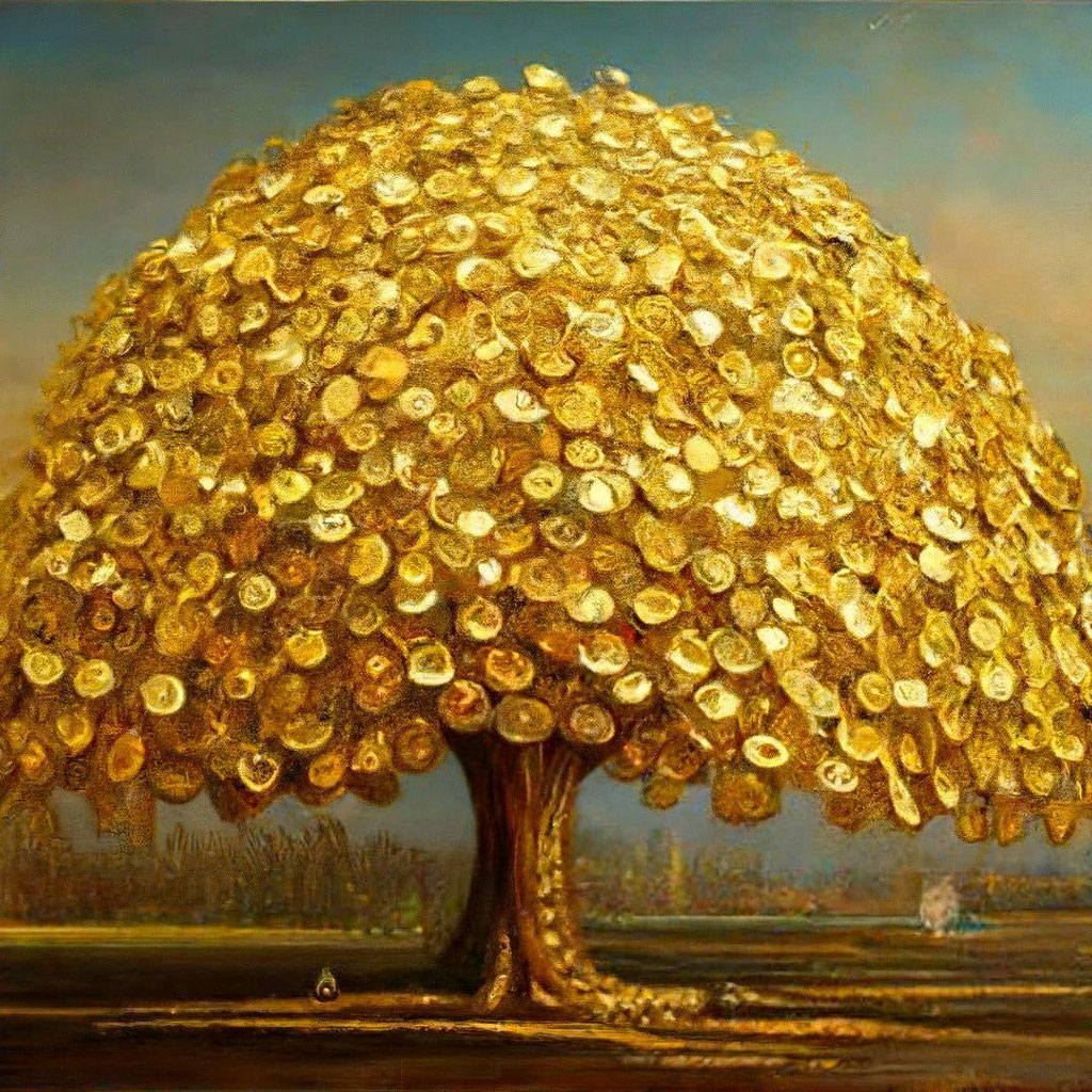 Money tree with gold coins, …" — image created in Shedevrum