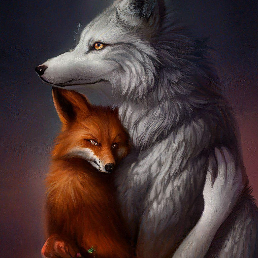 Fox And Wolf Hug Fox X Wolf Ideas | Wolf, Fox Art, Fox
