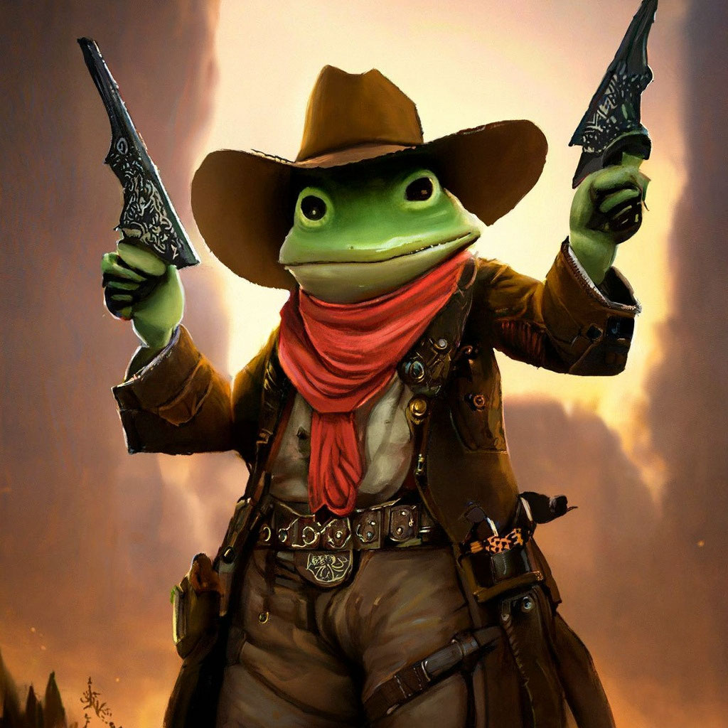 "Frog in cowboy clothes" — image created in Shedevrum