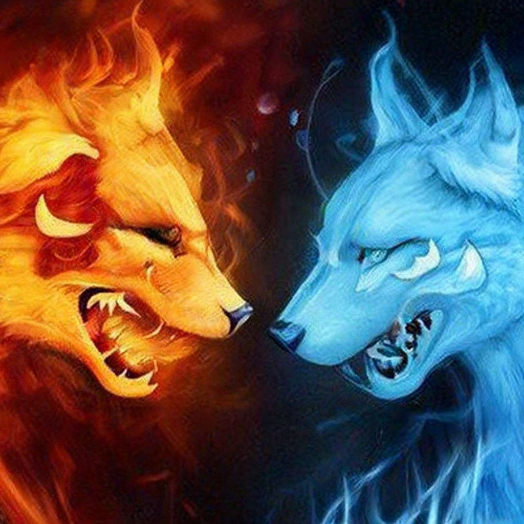 Fire And Ice Wolf Wallpaper