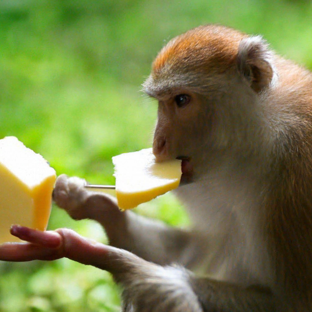 "Monkey makes lula kebab with cheese" — image created in Shedevrum