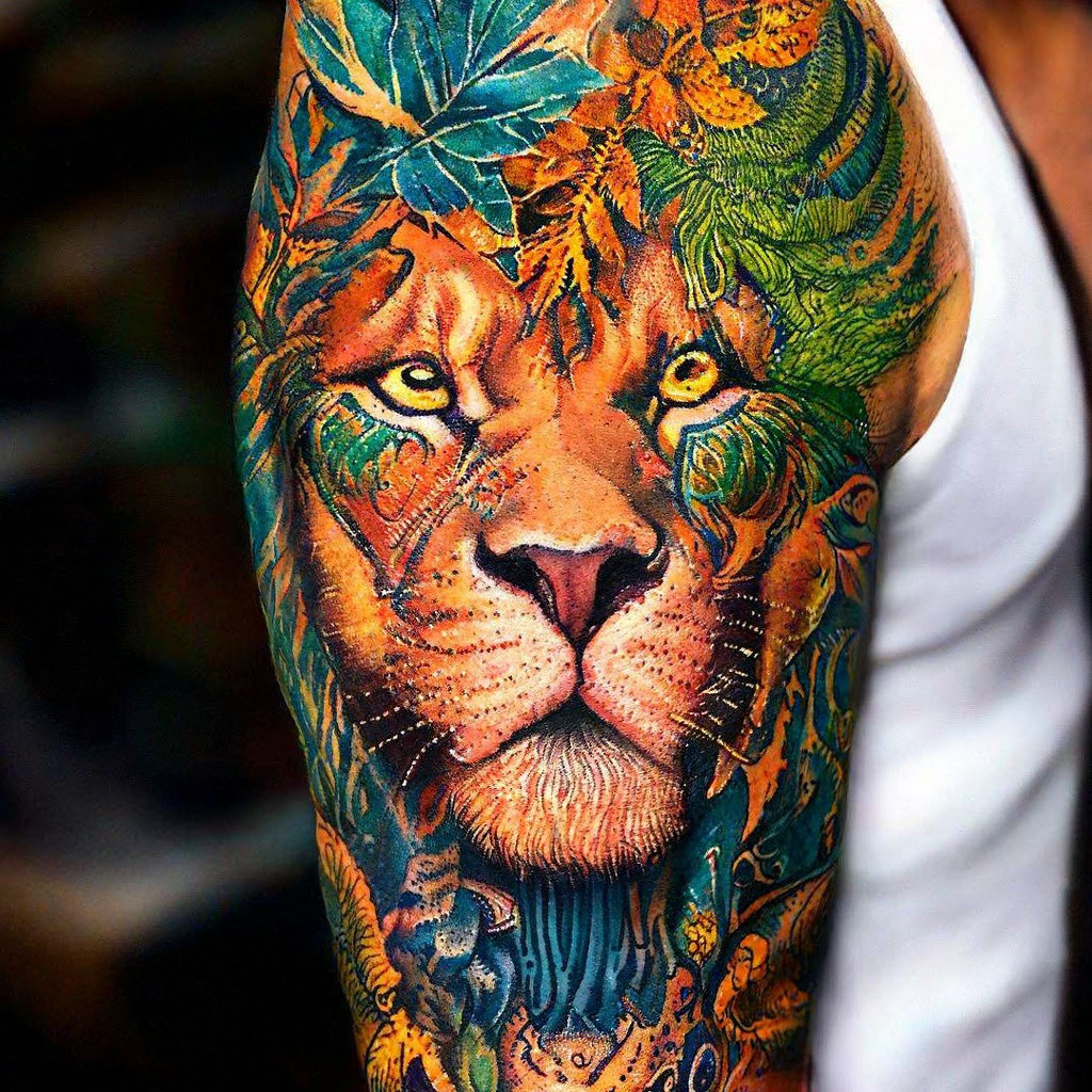 Colorful Lion Tattoo