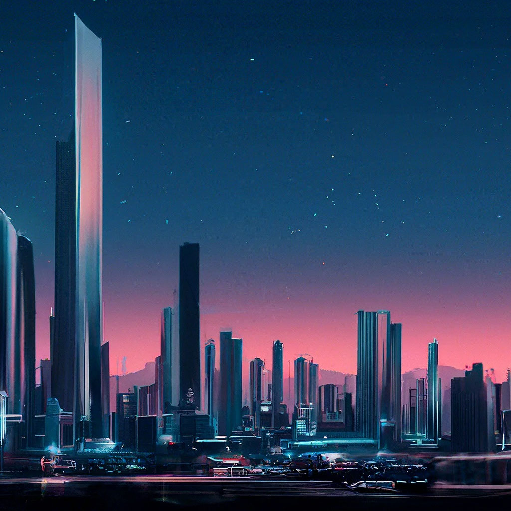 "Elemental city future night hyper realistic" — image created in Shedevrum