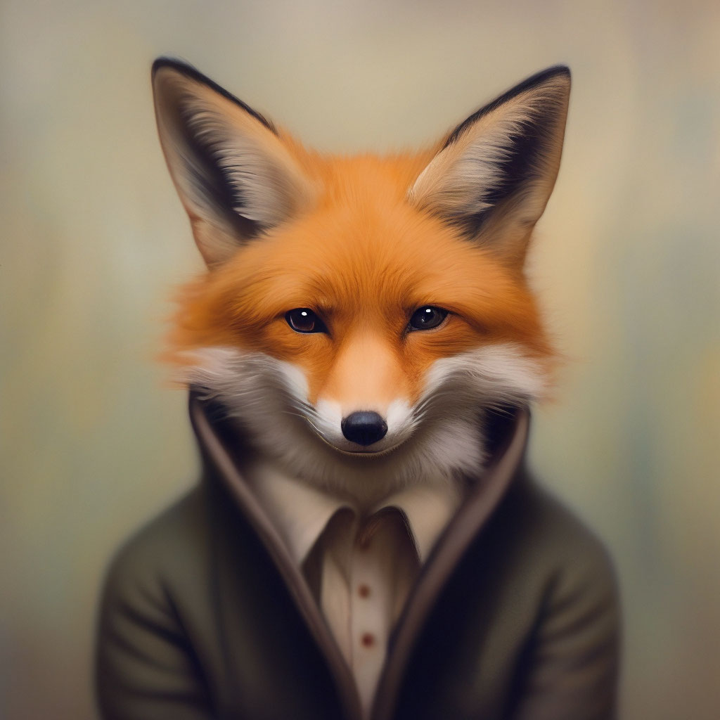 "A sad fox with drooping ears, a humanized animal" — image created in ...