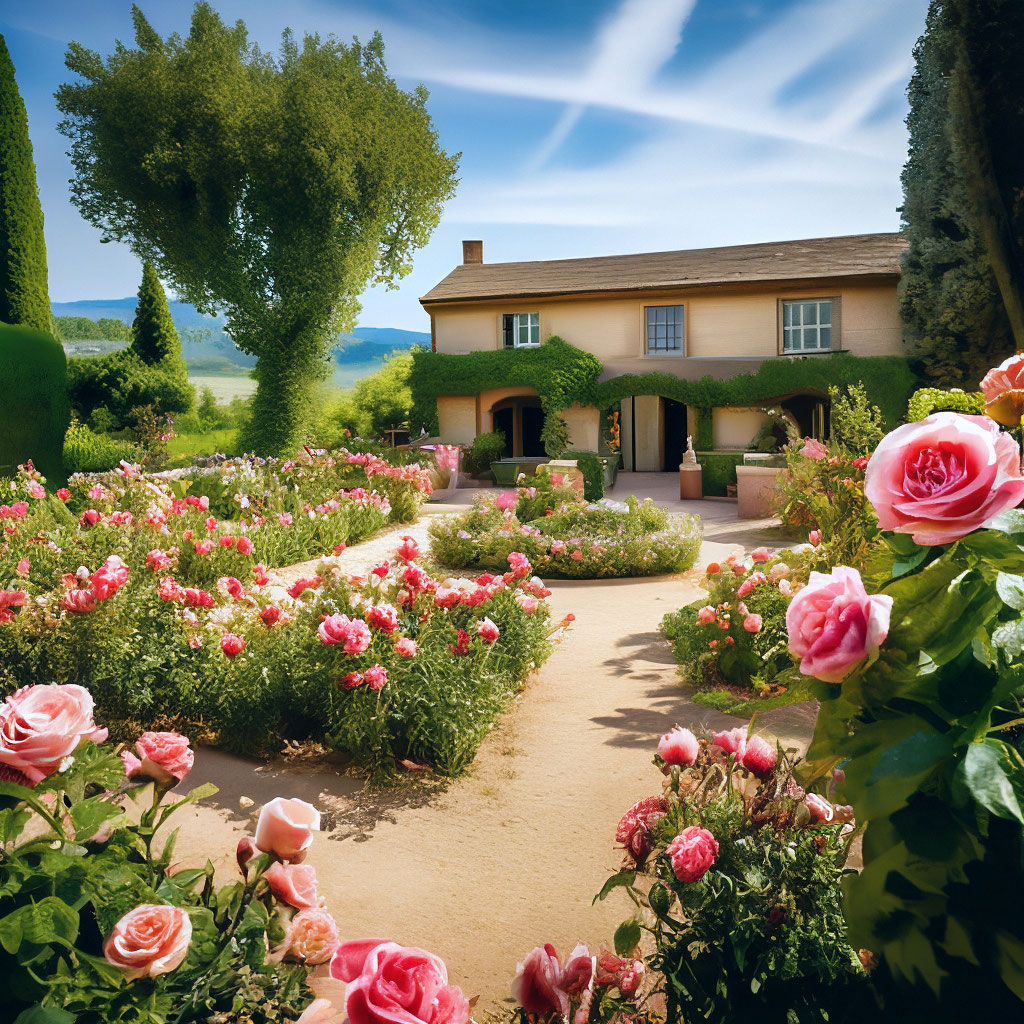 "Rustic garden with roses in Provence style" — image created in Shedevrum
