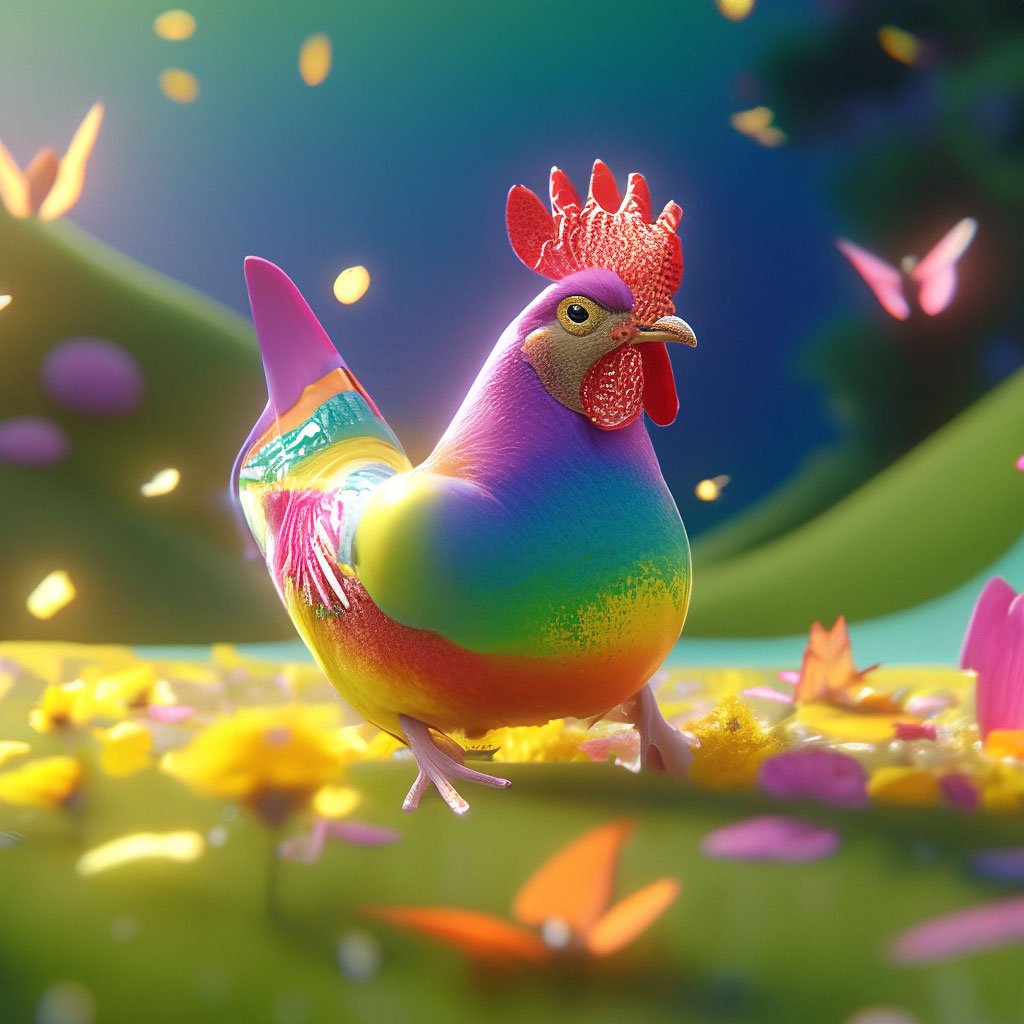 "A chicken eats a rainbow on his nose is a butterfly and he dances ...