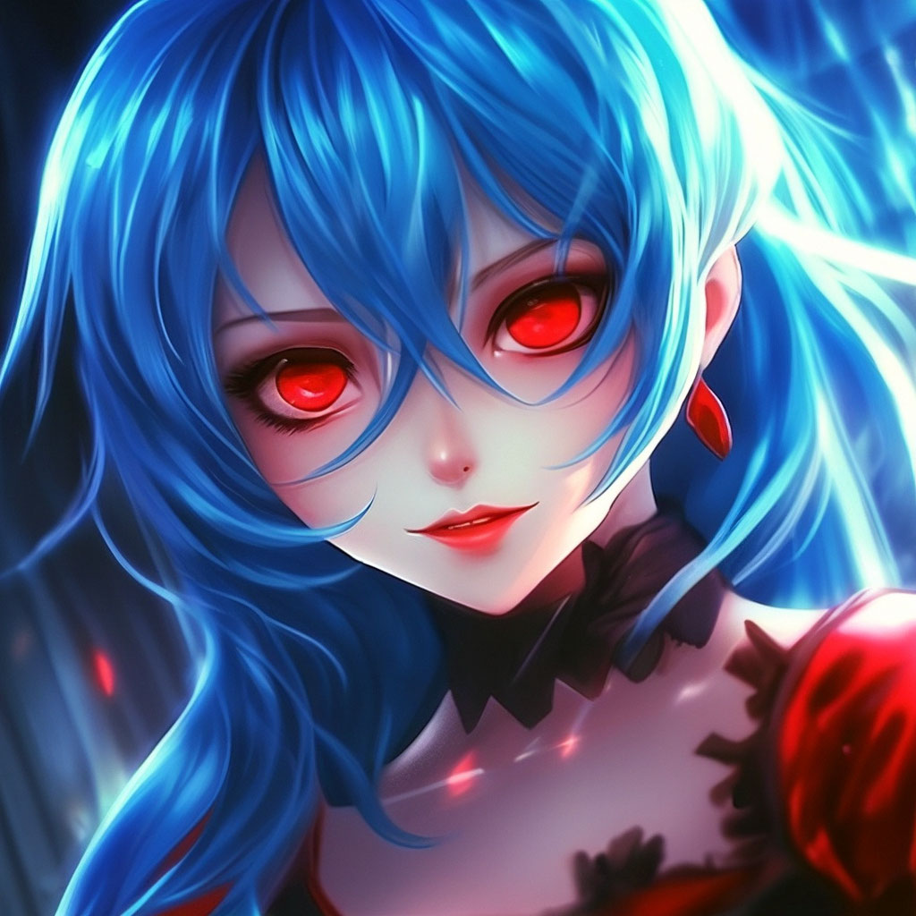 Anime Vampire Girl With Red Eyes And Blue Hair