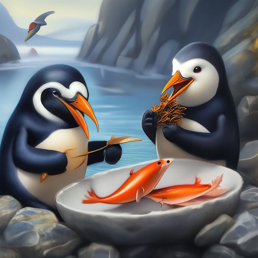 Penguin Eating Fish Cartoons