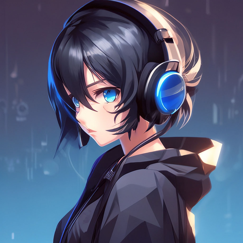 Dark Blue Haired Anime Girl With Headphones
