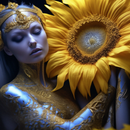 «Ancient sunflower-metamorphosis,anthropomorph,sitting,high detail ...