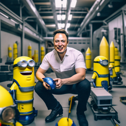 «Elon Musk repairs a rocket with minions at the factory, smile ...