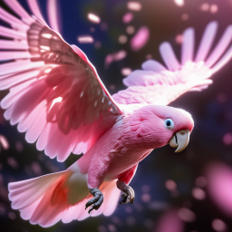 «Flight of fluffy pink cockatoo,soft light, glitter, professional photo ...
