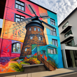 «Mural on the wall of the Windmill building» — video created in Shedevrum
