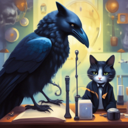 «The prophetic raven + the scientist cat» — video created in Shedevrum