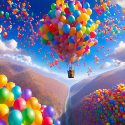 a million multicolored balloons soar into the sky, photo, beautiful,3D ...