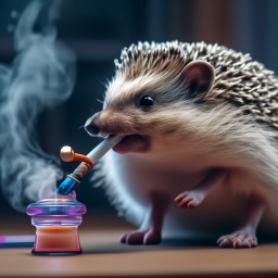 «Hedgehog smokes vape, complex drawing, photorealism, 4096k, 30mm lens ...