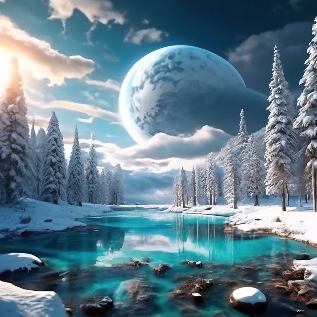 «alien landscape,Majestic snow-white…» — картинка создана в Шедевруме