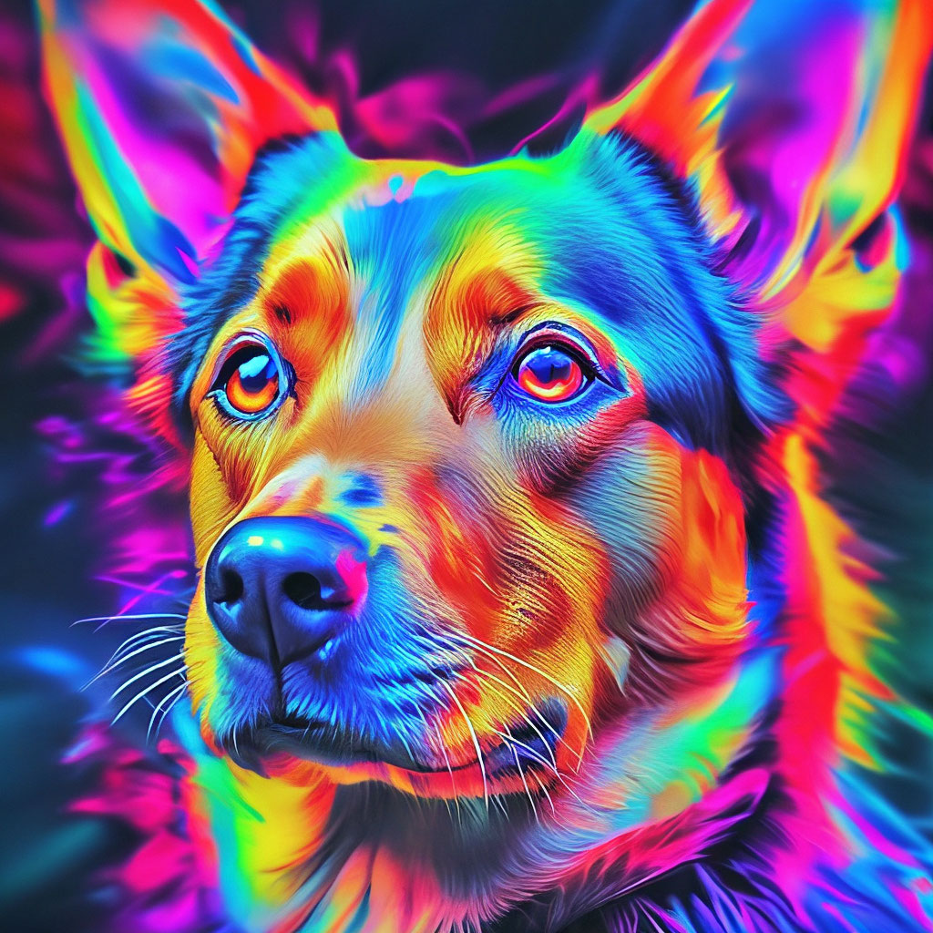 "Dog, neon colors, saturated picture, 120169078259518255" — image ...