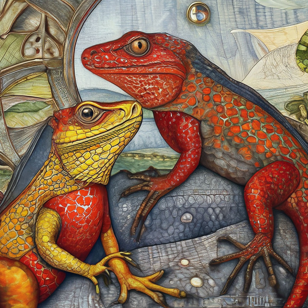 ". Two Macroscopic scaly allegorical …" — image created in Shedevrum