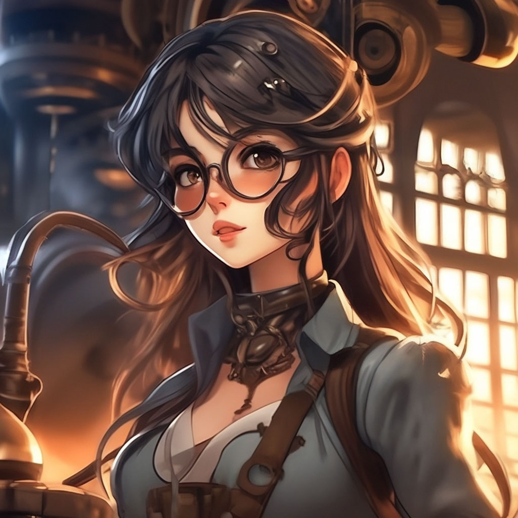 Dark steampunk retro anime girl