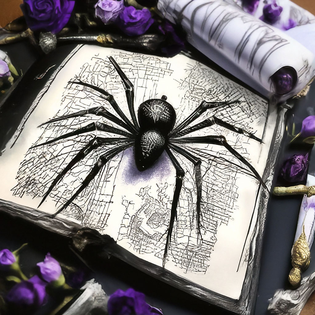 "Inktober, day 2: spider🕷️ black white watercolor+ink, pen, diagram ...