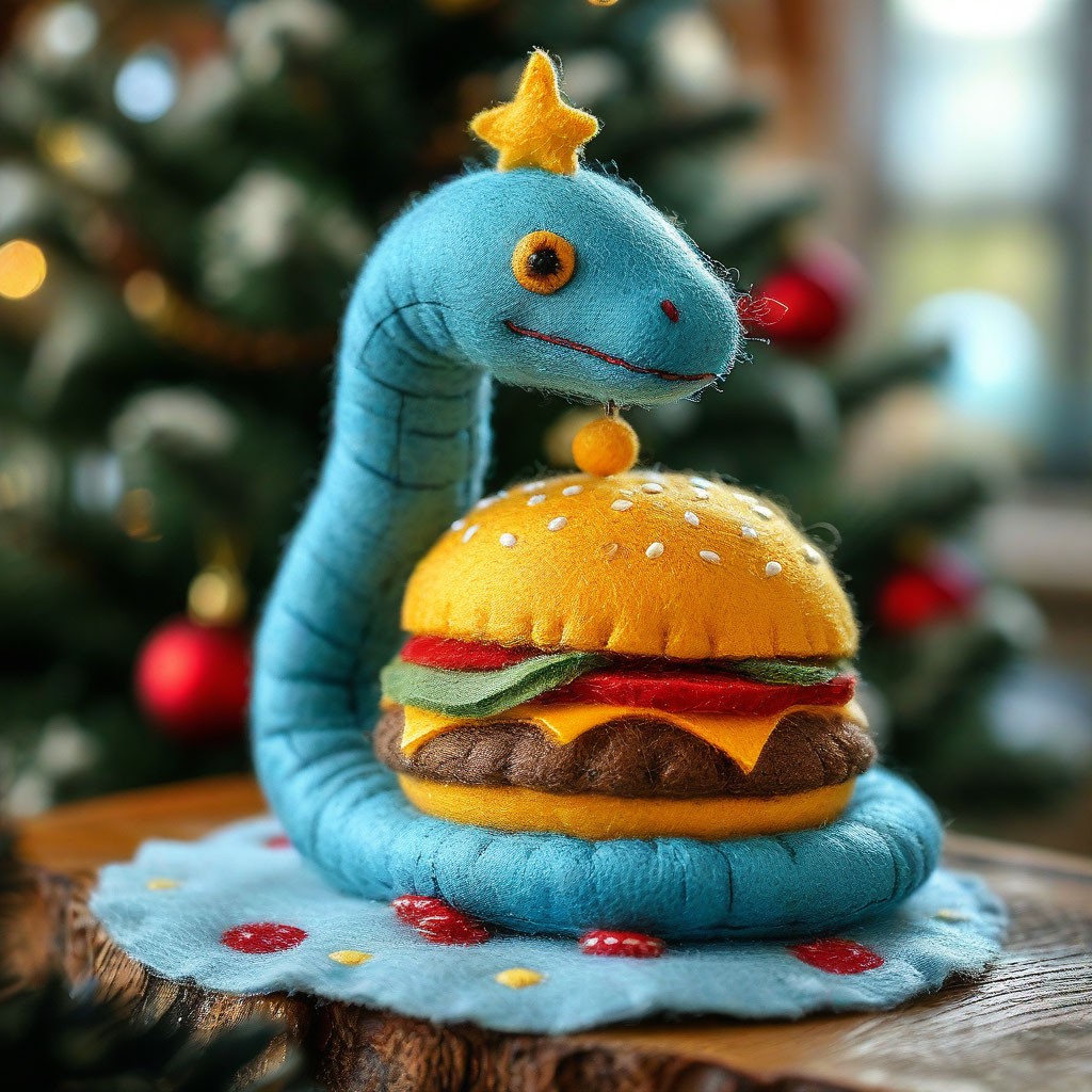 «Змея ест бургер» — картинка создана в Шедевруме