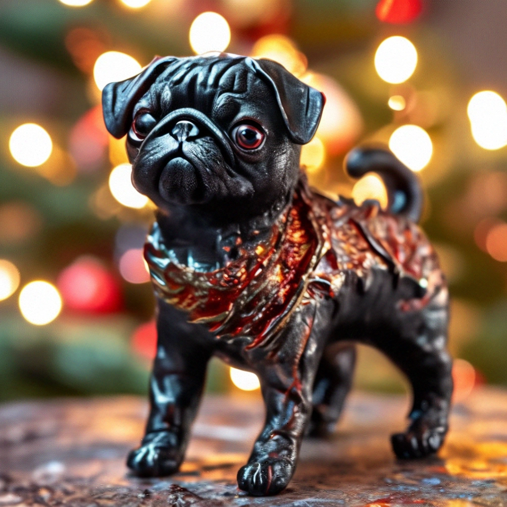 "Black pug from hell with hellish lava…" — image created in Shedevrum