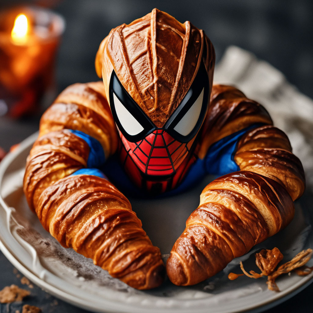 "Spider-man croissant" — image created in Shedevrum