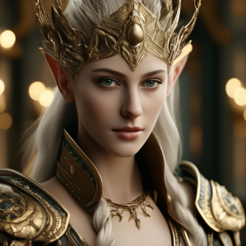 "An elf woman with a royal outfit" — image created in Shedevrum