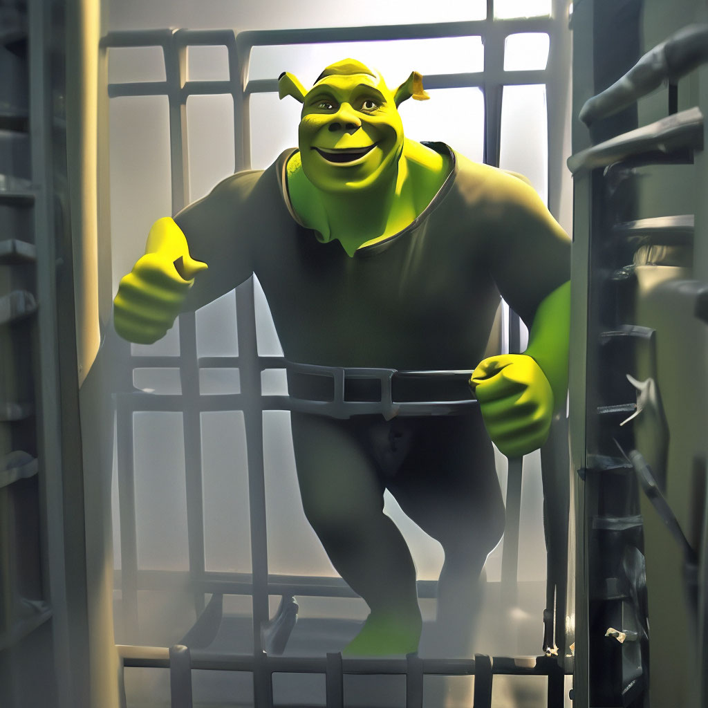 «Шрек выходит из тюрьмы, ура, …» — картинка создана в Шедевруме