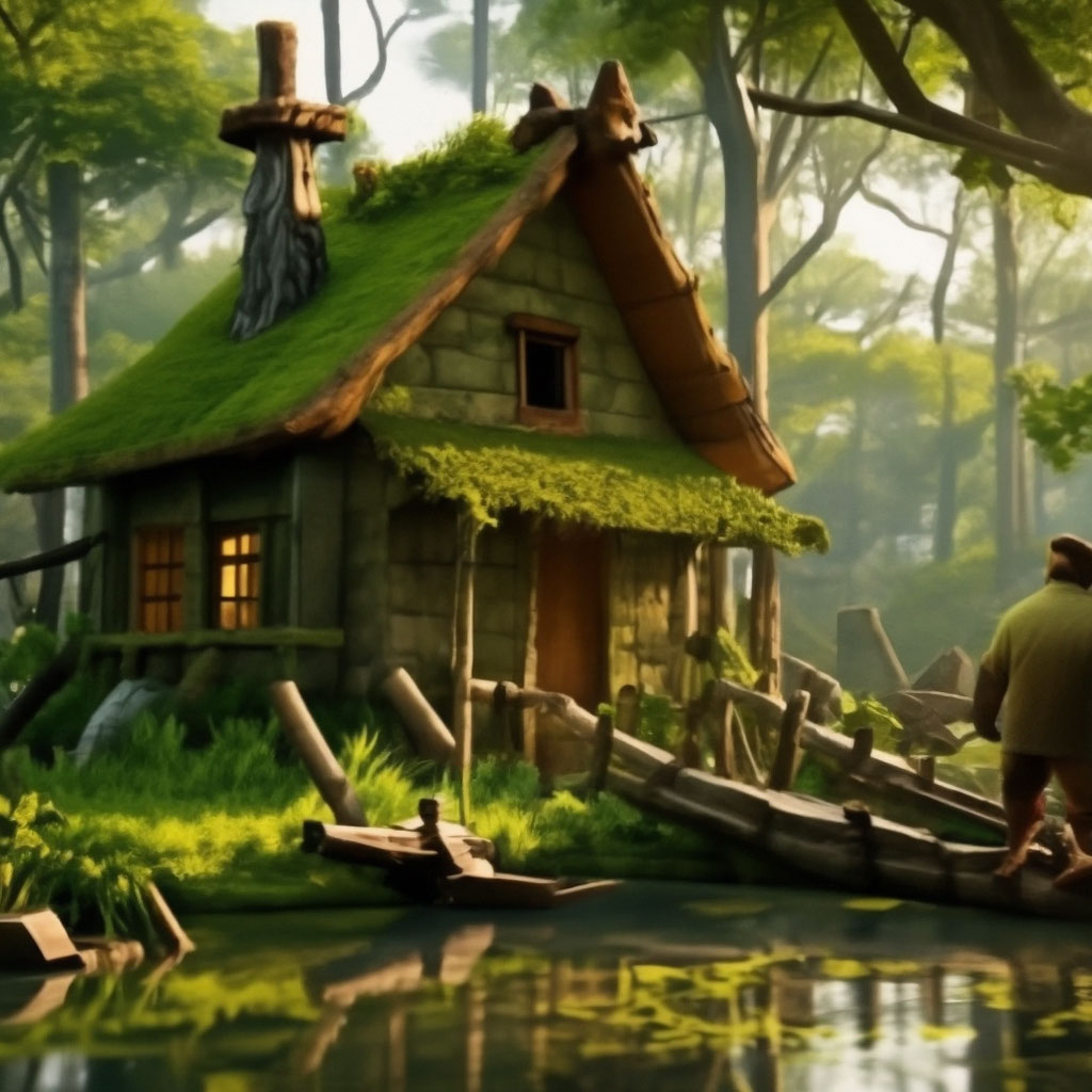 "Shrek builds a new wooden house in …" — image created in Shedevrum