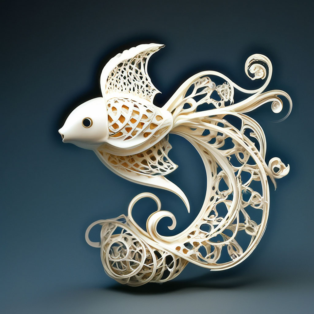 ". filigree ivory fish, filigree tail wraps filigree flower, abstract ...