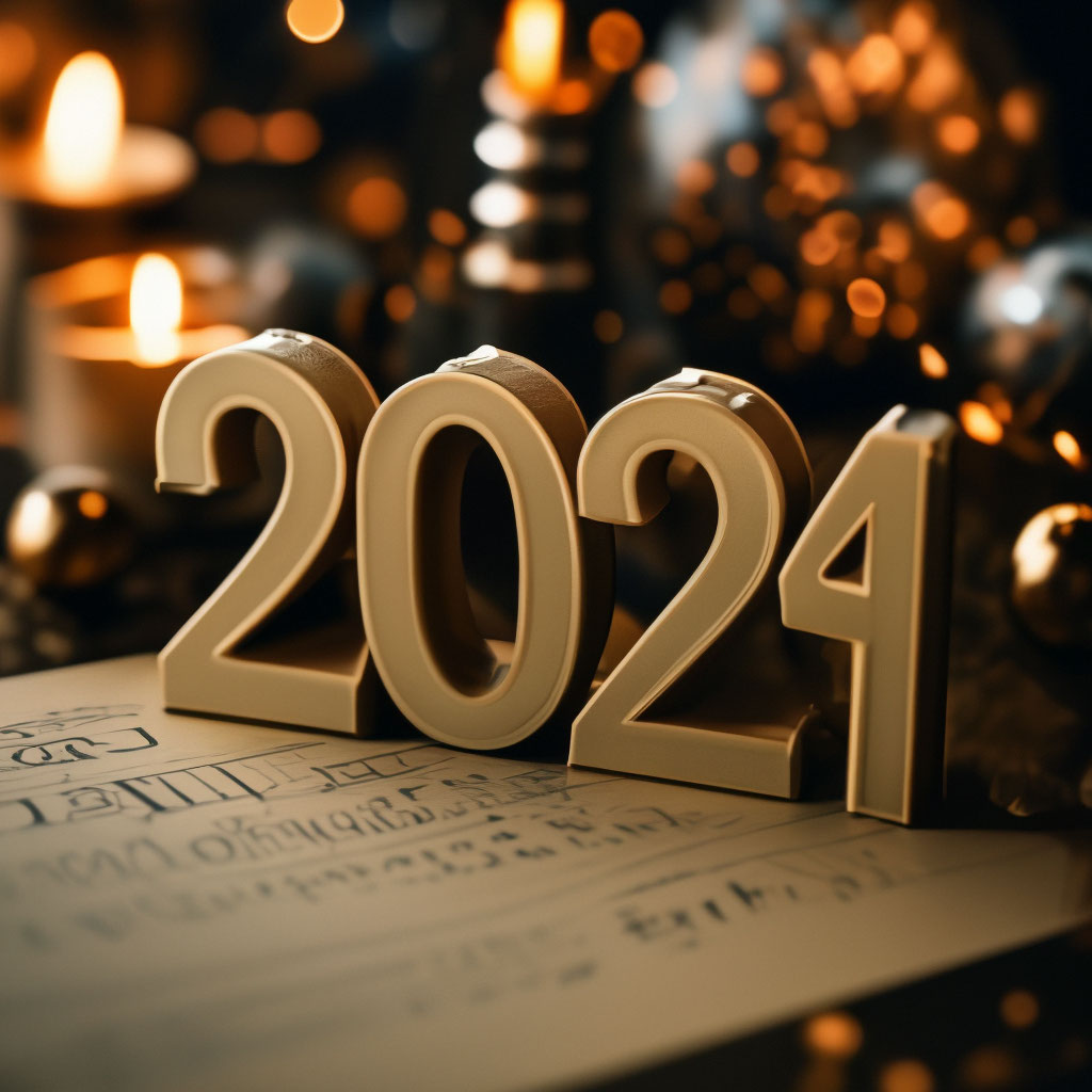 "Write down the date of the new year 2024" — image created in Shedevrum