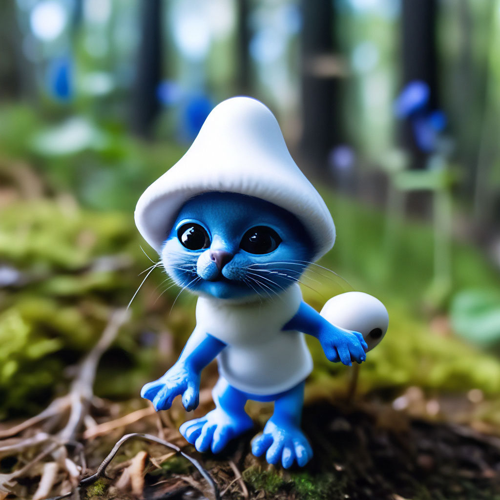 "Shailushay Realistic skinny Smurf with the face of a kitty walks ...