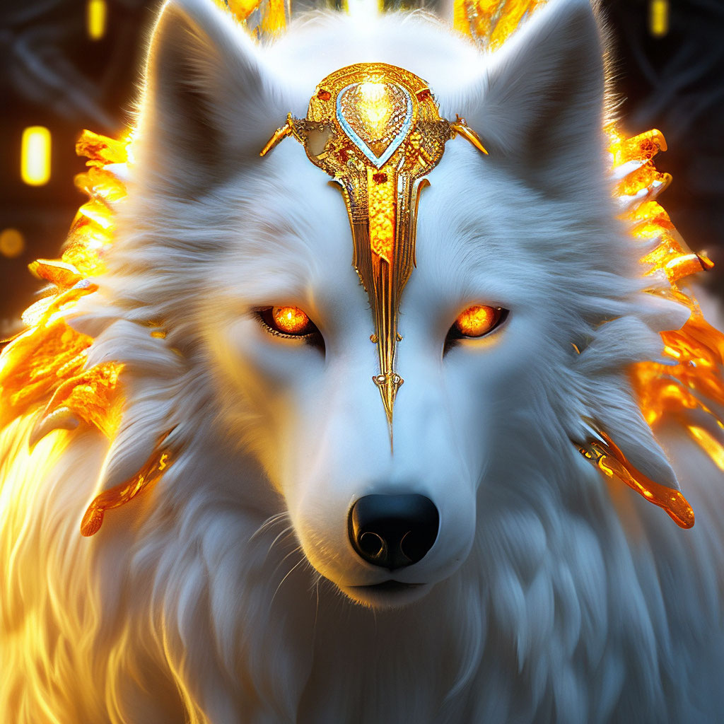 Lobo Blanco Con Ojos Dorados