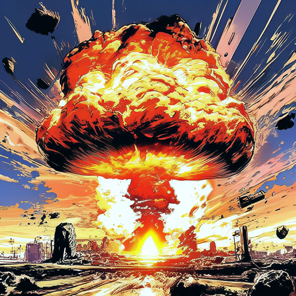 "Explosion, nuclear mushroom, blast wave, the end of the world ...