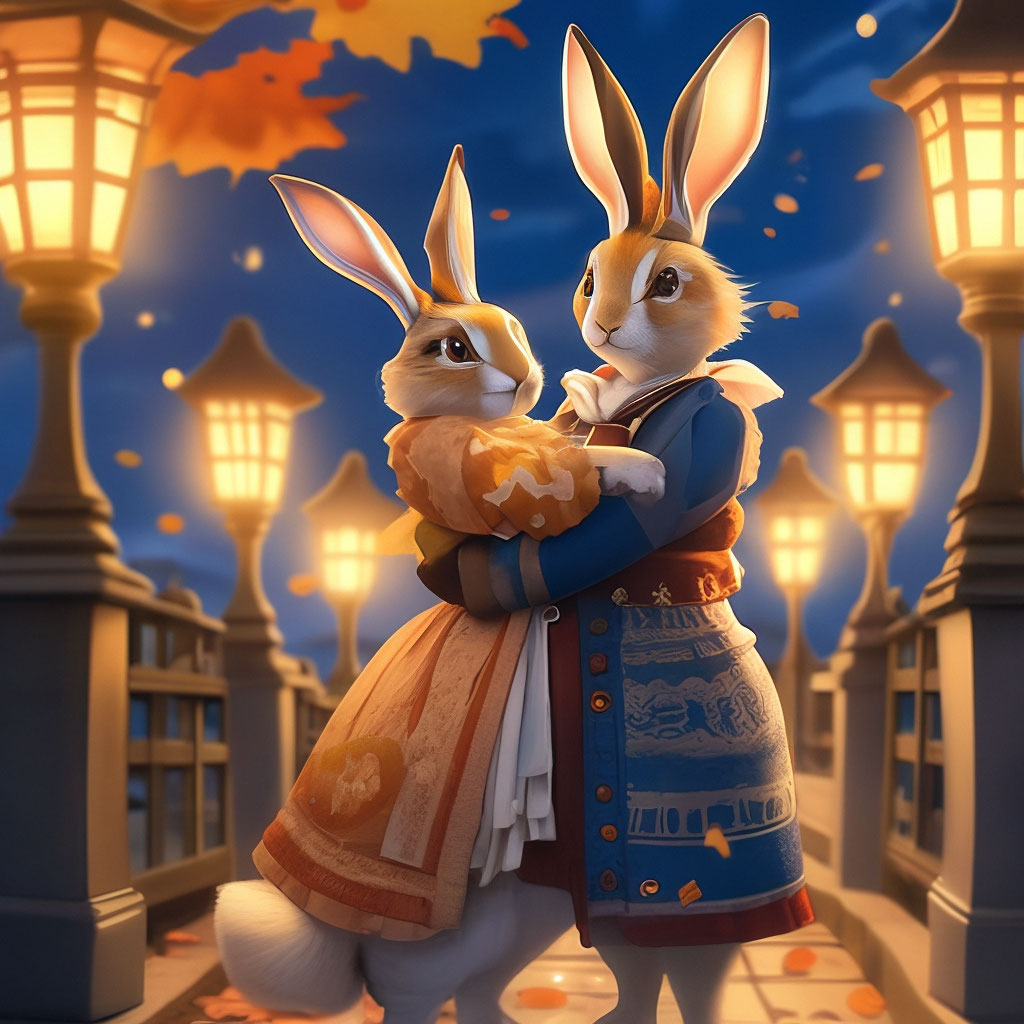 "An anthropomorphic hare and a hare in…" — image created in Shedevrum